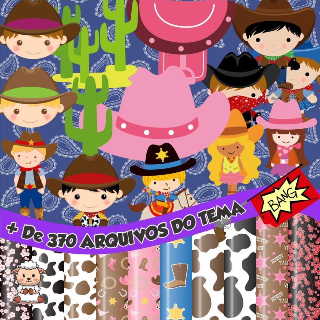 Kit Digital Cowboy Cute 01 Png - Festas Infantil